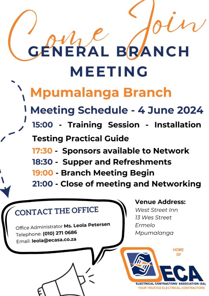 ECA MPUMALANGA BRANCH MEETING | ELECTRICAL CONTRACTORS ASSOCIATION (SA)